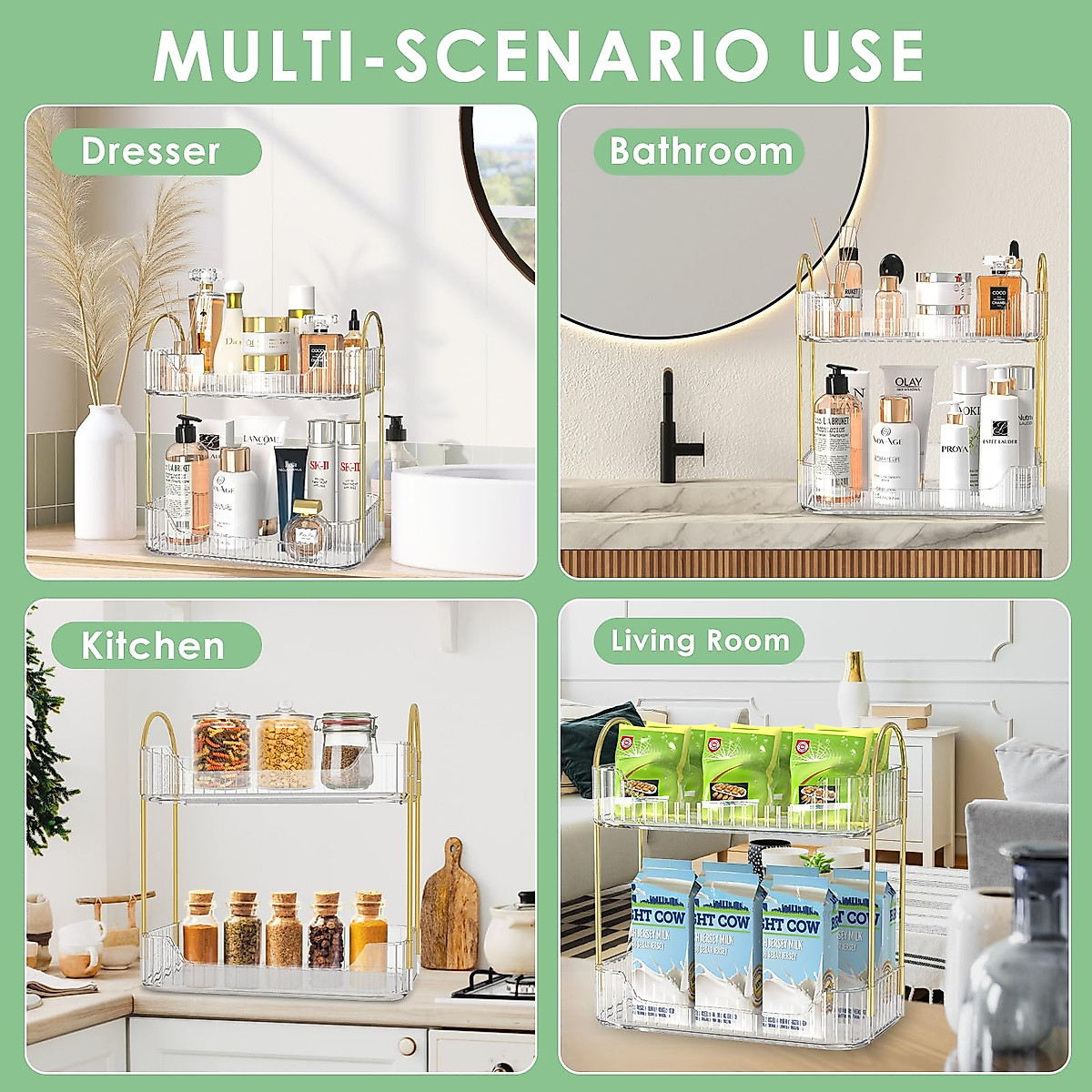 heesky Bathroom Countertop Organizer, 2-Tier Makeup Organizer Countertop, Cosmetics Skincare Organizer Storage for Perfume, Vanity Organizer for Dresser, Spice Rack Holder for Kitchen(Clear)