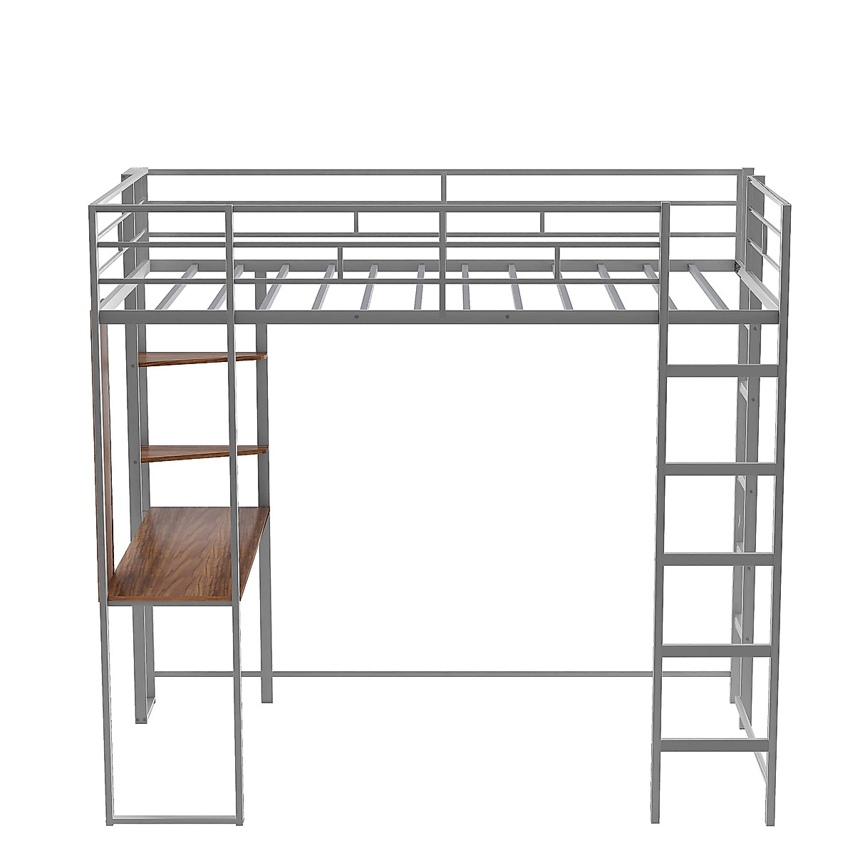 Harper & Bright Designs Twin Size Loft Bed with Desk, Heavy Duty Metal Loft Bed Twin with Shelves, Twin Metal Loft Bed Frame for Kids,Teens, No Box Spring Needed,Silver