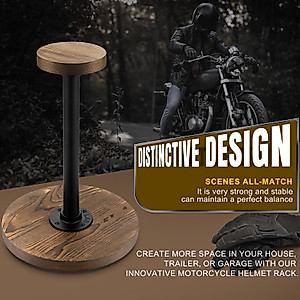 motofans® Industrial Style Helmet Stand, Rustic Burnt Solid Wood and Black Metal Pipe Cap and Wig Display Stand(1pcs)
