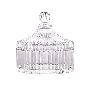 280ML/10Oz Candy Dishes Crystal Glass Candy Box with Lid Decorative Covered Food Storage Organization Sugar Bowl Cookie Jar Biscuit Jar Seasoning Jar for Home Kitchen(Clear)