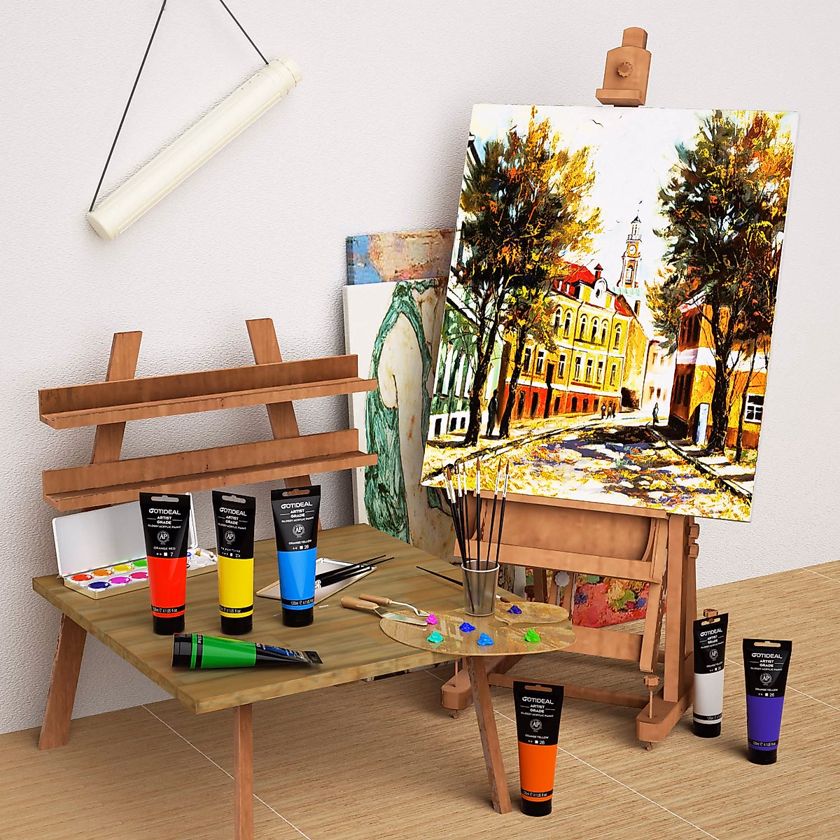 GOTIDEAL Acrylic Paint Champagne Flesh Tubes(120ml, 4.1 oz) Non Toxic Non Fading,Rich Pigments for Painters, Adults & Kids, Ideal for Canvas Wood Clay Fabric Ceramic Craft Supplies (Champagne)