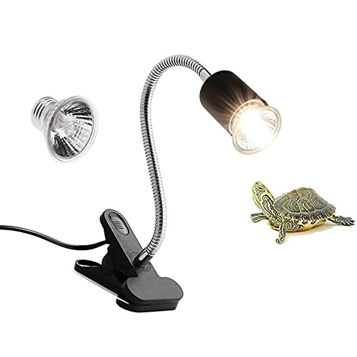 Yecherate (2bulbs Included) Reptile Heat Lamp Reptile Light with Holder&Switch, UVA UVB Reptile Lamp Adjustable with Fixture for Lizard Turtle Snake Amphibian&Aquariaum Accessories