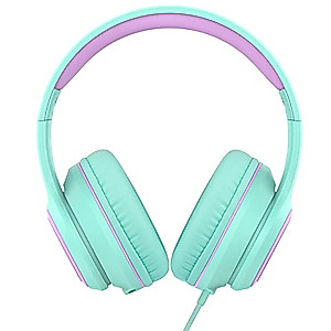 RORSOU K9 Kids Headphones with Microphone, Folding Stereo Bass Headset with 1.5M No-Tangle Cord for Children/Teens/School/Adults, Portable Wired Headphones for Smartphone Tablet Computer MP3/4 (Green)