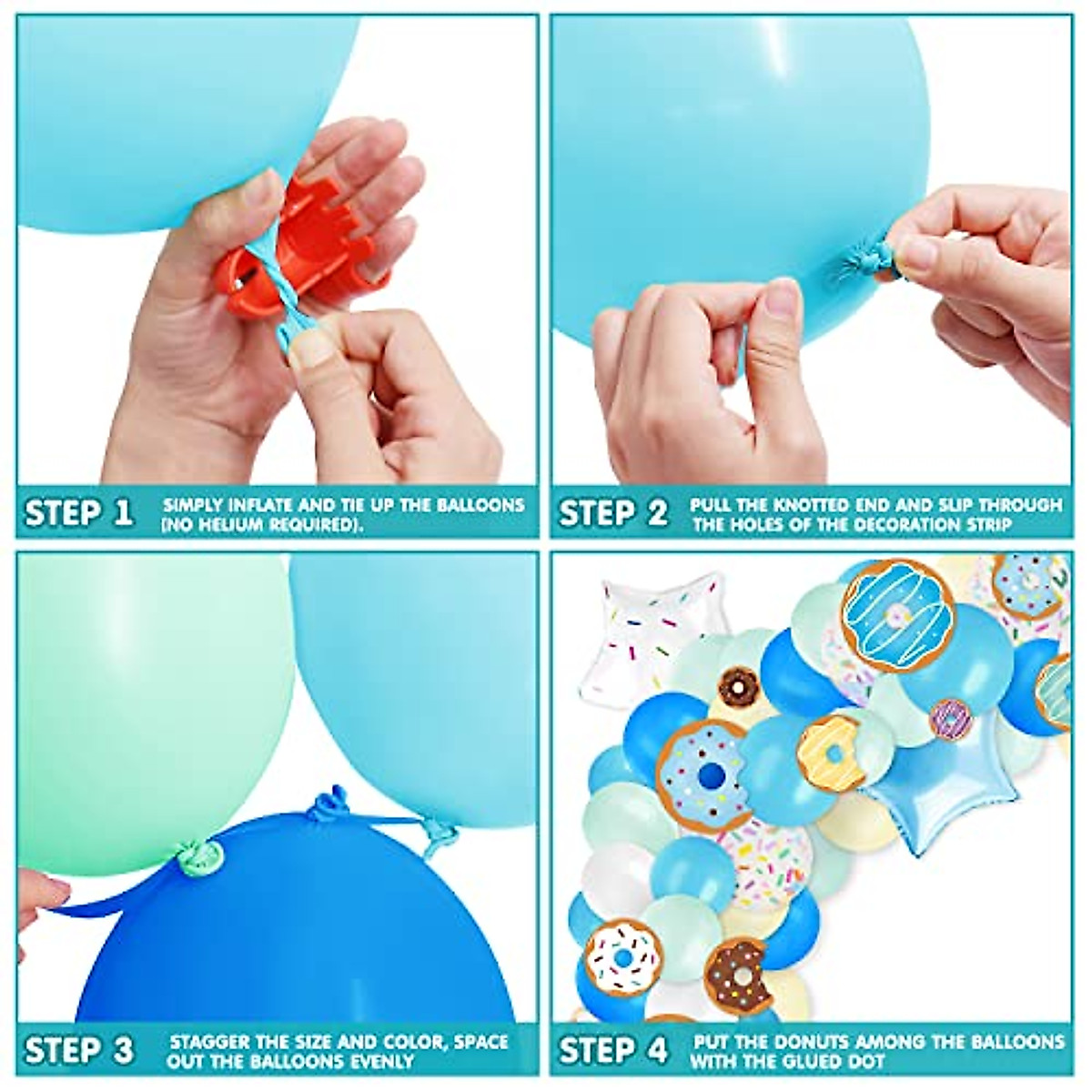 Levfla Blue Donut Balloons Garland Boy Pastel Green Decoration Kits Sprinkles Confetti Doughnut Backdrop with Cutouts Kids Birthday Party Balloons Arch Photo Props Favor Ideas Supplies