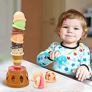 BigOtters Ice Cream Game,Ice Cream Cone Play Set Sweet Treats Ice Cream Parlour Toy Frozen Dessert Ice Cream Tower Balancing Game Pretend Play Food for Kids Birthday Gift