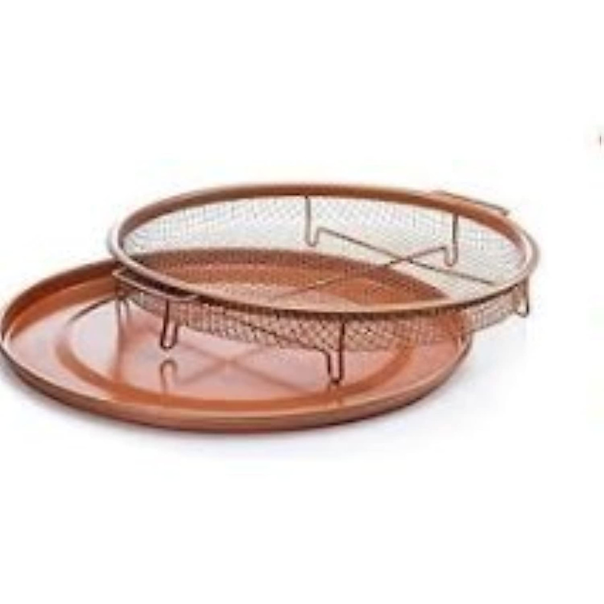 Nonstick Round Crisper Tray, Copper Oven, Turn Your Oven Into An Air Fryer - 2 Pc Set, Frying Basket And Baking Sheet, Dishwasher Safe, Heat-Resistant