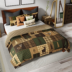 Donna Sharp Twin Bedding Set - 2 Piece - Green Forest Lodge Quilt Set with Twin Quilt and One Standard Pillow Sham - Machine Washable