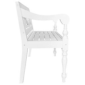 ZQQLVOO Bench with Back and Seat for Outdoors Lawn Yard Porch,Grand Patio Outdoor Bench Garden Bench with Armrests,Bench 38.6" Solid Mahogany Wood White