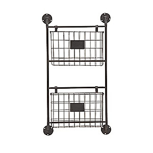Deco 79 Metal Rectangle Magazine Rack Holder with Suspended Baskets and Label Slot, 16" x 3" x 28", Black