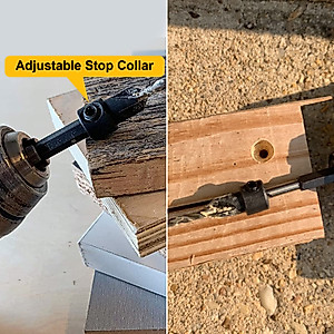 WEAVERBIRD Wood Countersink Drill Bit Set (5Pcs), #4, 6, 8, 10, 12 Tapered High Speed Steel Drill Bits with 1/4" Hex Shank, Depth Adjustable Stop Collar (3/8") and Hex Wrench (1/8" Allen key) included