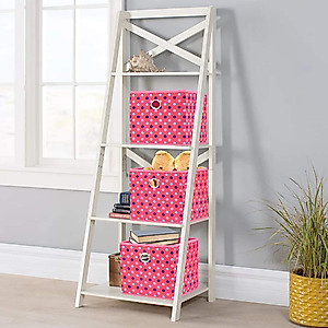 i BKGOO Foldable Storage Cube Drawer Bins Set of 4 Collapsible Fabric Storage Boxes with Round Metal Grommets for Organizing Shelf Nursery Home Closet Dots Pink 10x10x10 inch