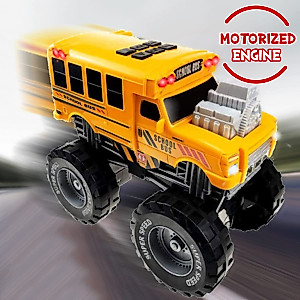 Liberty Imports Motorized Mighty Monster Truck Toy Kids, Electric Motor Vehicle with Big Wheels, Button Action, Sounds and Flashing Lights (School Bus)