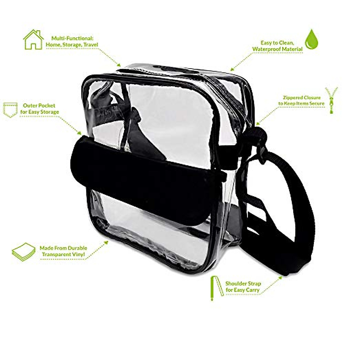 Clear Plastic Purse - Small Clear Bag, See Through Purse, Stadium Bags for Women, Transparent Crossbody Clear Messenger Bag for Concert, Sporting Event, Beach, Travel Accessories, Security Necessities