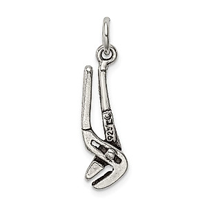 Solid 925 Sterling Silver Vintage Antiqued Wrench Charm Pendant - 25mm x 9mm