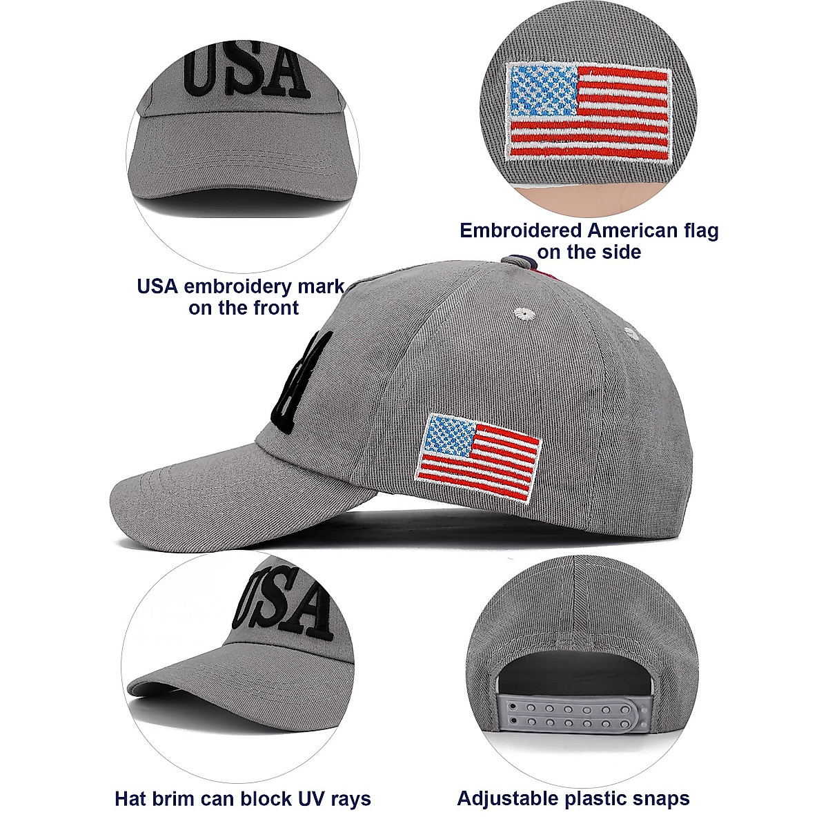 ROLVNHTV 4 Pieces USA Hats for Men American Flag Cap Adjustable Embroidered Patriotic Black Baseball Hat Trucker Hat for Men Women