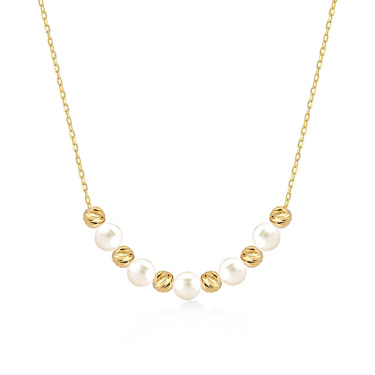 14k Real Gold Pearl Necklace for Women | Gold Ball Necklaces in 14k Gold | Pearl and Beads Necklaces | Delicate Beaded Jewelry | Gifts for Anniversary, 18"