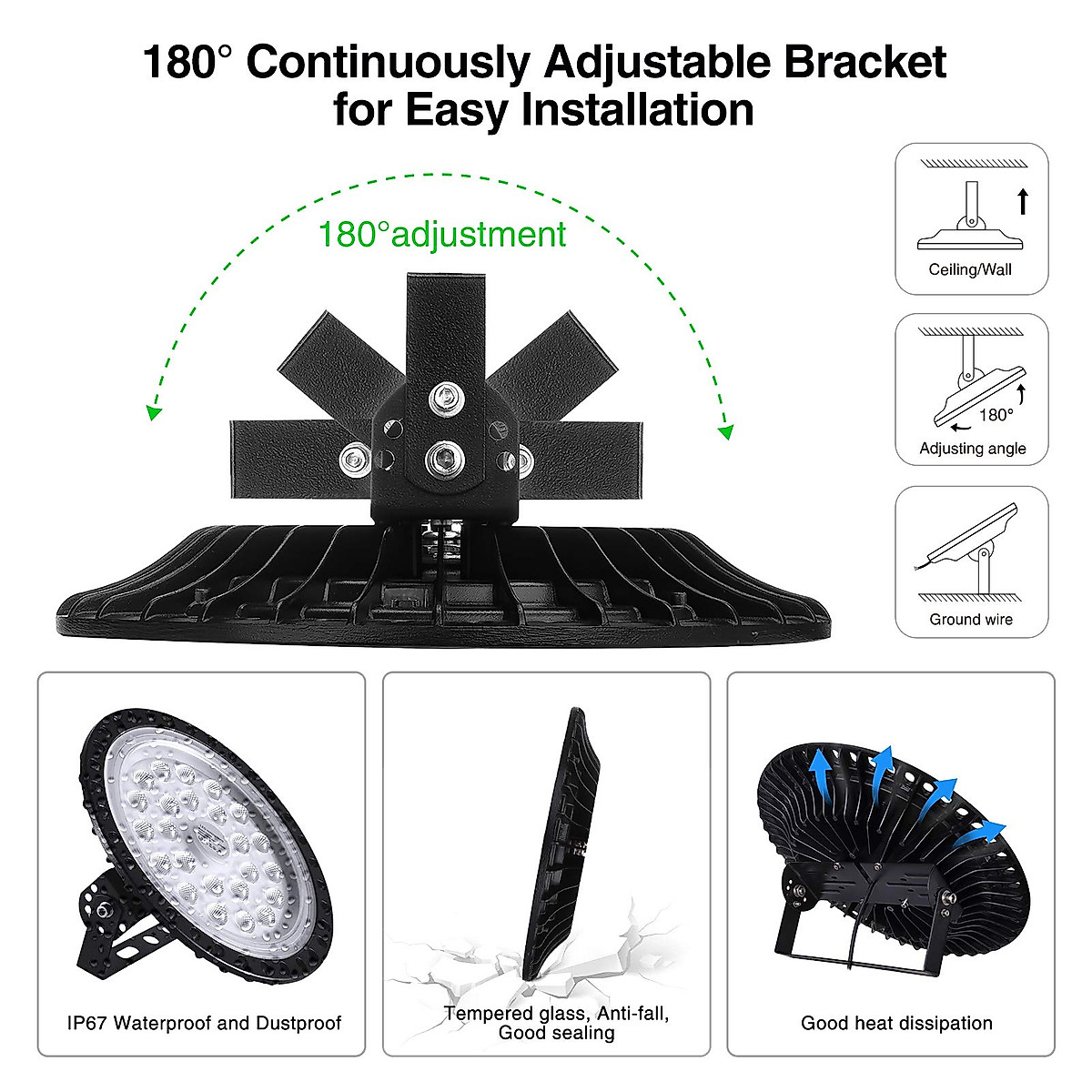 20 Pack LED High Bay Light 100W, UFO Industrial LED Lights 10000LM 6500K LED Shop Lights with US Plug 3' Cable Bay Lights, IP66 Warehouse Area Light Bay Lighting for Shop Garage Warehouse Workshop
