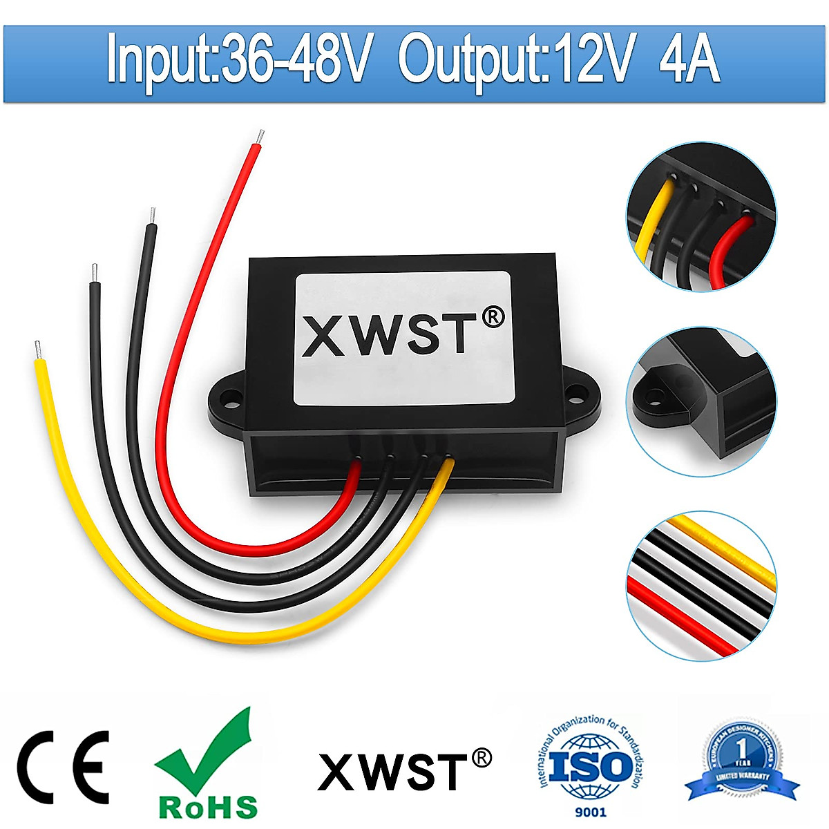XWST DC/DC Converter Regulator 36V 48V Step Down to 12V 4A 48W Reducer Buck Power Converter Waterproof Module Transformer for Golf Cart Club Car