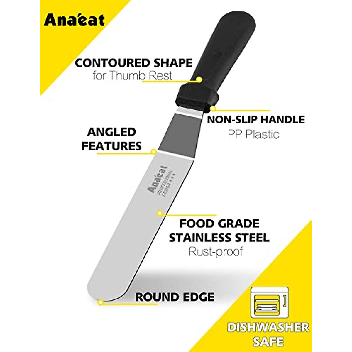 Anaeat Icing Spatulas, Set of 3 Professional Cake Angled Offset Spatula with 6", 8", 10" Stainless Steel Blades - Thickened Frosting Knife with Plastic Handle for Cake Decorating, Pastry & Baking