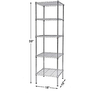 Finnhomy Heavy Duty 5 Tier Wire Shelving Unit, 18x18x59-inches 5 Shelves Storage Rack, Metal Shelving with Thicken Steel Tube, NSF Certified, Chrome