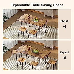 Qsun 7-Piece 63" Dining Table Set for 4-6 People, extendable Kitchen Table Set with 6 Chairs, Dining Room Table with Round Corner for Kitchen, Children Protective Design, Rustic Brown