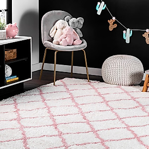 nuLOOM Nelda Trellis Kids Shag Runner Rug, 2' 8" x 8', Baby Pink