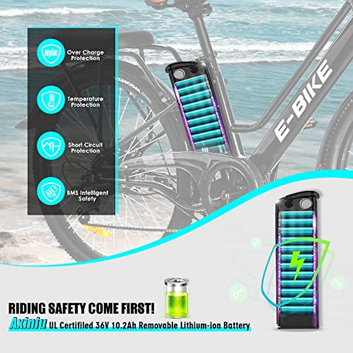 Axiniu Electric City Bike for Adults | 26'' Electric Commuter E-Bike | Shimano 7-Speed | Peak 500W Brushless Motor with 36V UL-Certified Removable Battery | Electric Bicycle