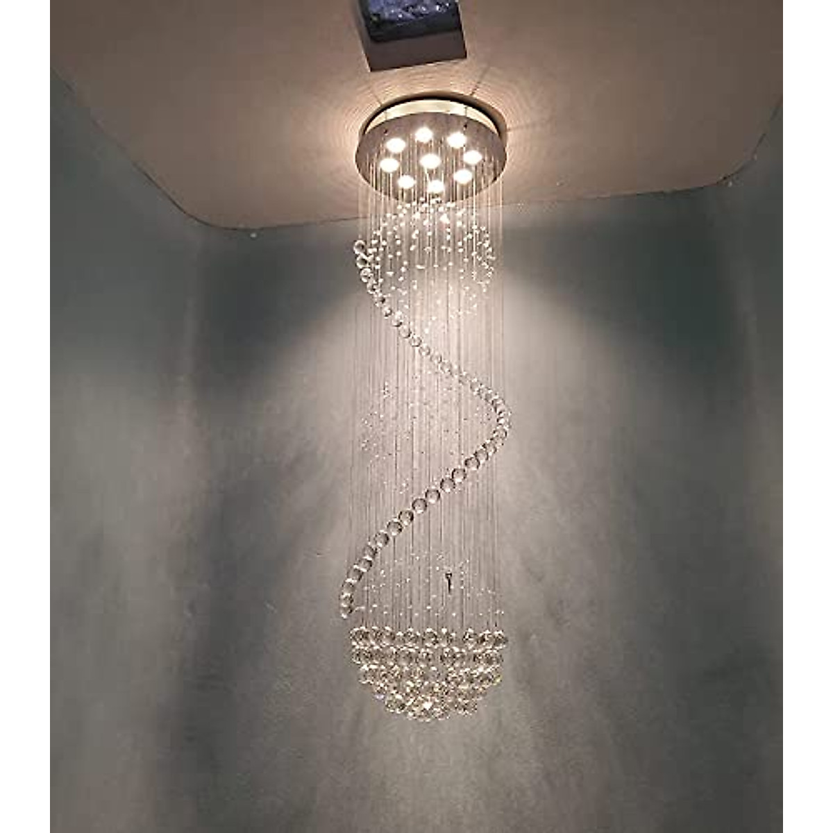 Dst Modern Spiral Sphere Crystal Chandelier, Raindrop Spectacular Ceiling Lighting Fixture, Clearly K9 Crystal Ball Pendant Light for Living Room Hotel Hallway Foyer Romantic Wedding, Size: D20"XH72"