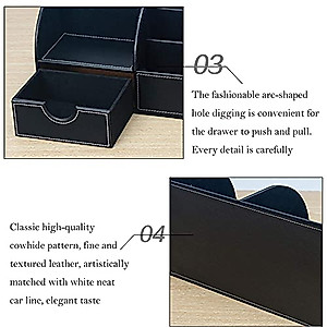 Desk Organizer, Multi-Function PU Leather Office Stationery Organizer Storage Box, Office Accessories Organizer-Business Card, Pen, Pencil, Mobile Phone, Stationery Holder (Black)