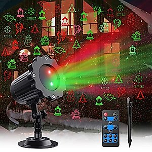 Christmas Projector Lights Outdoor, Christmas Lights Waterproof Landscape Spotlight Red and Green Star Show with Xmas Decorative Lighting for Holiday Indoor Outdoor Garden Patio Wall