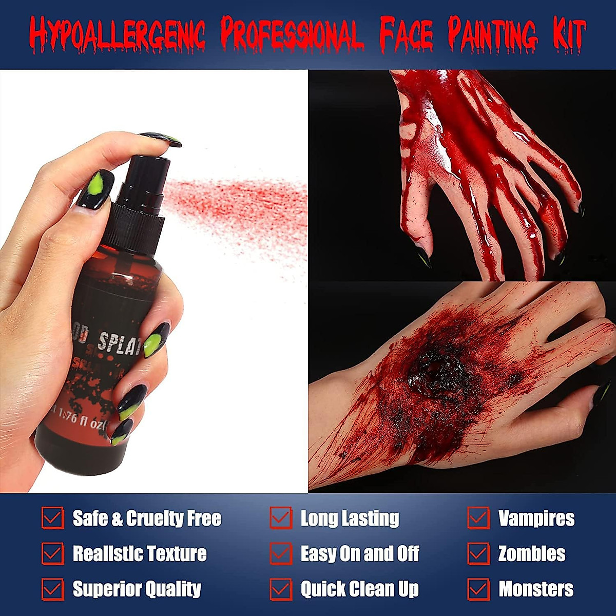 2Pcs Halloween Makeup Fake Blood Suit --- Coagulated Blood+Fake Blood Spray, Lifelike And Washable, Suitable For Special Effect Zombie Bride, Vampire And Monster SFX Horror Clown Makeup