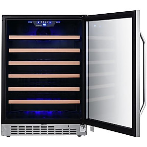 EdgeStar CWR532SZ 24 Inch Wide 53 Bottle Built-In Single Zone Wine Cooler with Reversible Door and LED Lighting - Stainless Steel