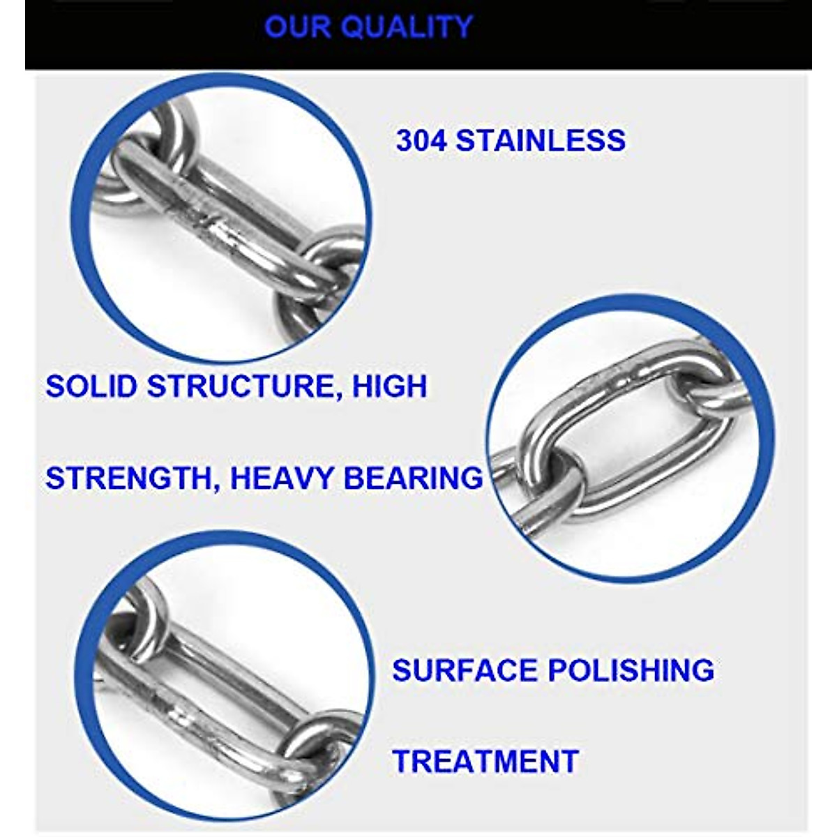 MIKMAYTOO Heavy Duty Stainless Steel Chain 550LB Capacity for Punching Bags Hanging Chair Hammocks Swing Trapeze Yoga (20, 4MM)