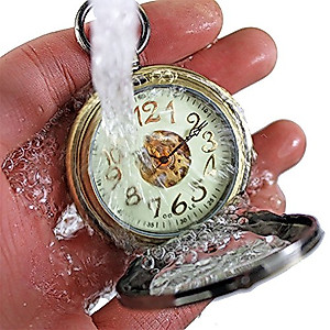 OGLE Vintage Waterproof Mirror Chain Black Fob Self Winding Automatic Skeleton Mechanical Waterproof Pocket Watch
