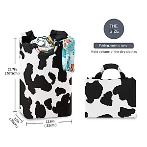 One Bear Fashion Laundry Basket Christmas Cute Cow Black and White Print Foldable Large Laundry Hamper Bucket with Handles Collapsible Nursery Storage Bin for Kids Clothes Toy