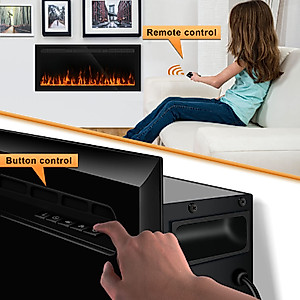 Upesitom 36" Electric Fireplace Mirrored Fireplace Heater Recessed & Wall Mounted Electric Fireplace Insert, LED Linear Fireplace with Flame Colors, Remote Control with Timer, 750/1500W