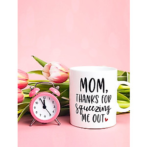 BLUE RIBBON Mothers Day Gifts, Coffee Mug, MOM Thanks For Squeezing Me Out, Funny Coffee Mug in Decorative Gift Box with Foam, Gifts for Moms, 15 oz