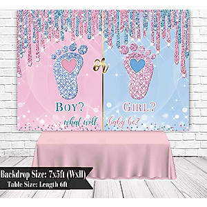 Sensfun 7x5ft Little Feet Gender Reveal Backdrop Boy or Girl What Will Baby Be Party Decoration Pink Blue Backdrops for Baby Gender Reveal Surprise Party Banner Supplies