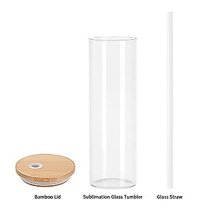 PYD Life Sublimation Glass Blanks Tumbler Skinny Straight Clear 20 OZ with Bamboo Lid and Glass Straw Jar Tumbler Cups Mugs for Tumbler Heat Press 6 Pack