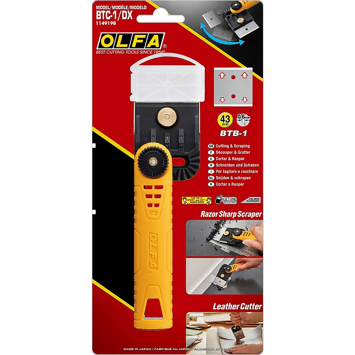 OLFA Multi-Purpose Scraper with Adjustable Head (BTC-1/DX) - Stainless Steel Razor Blade Scraper Tool with Pivoting Non Slip Handle for Glass, Paint, Floors, Replacement Blade: BTB-1