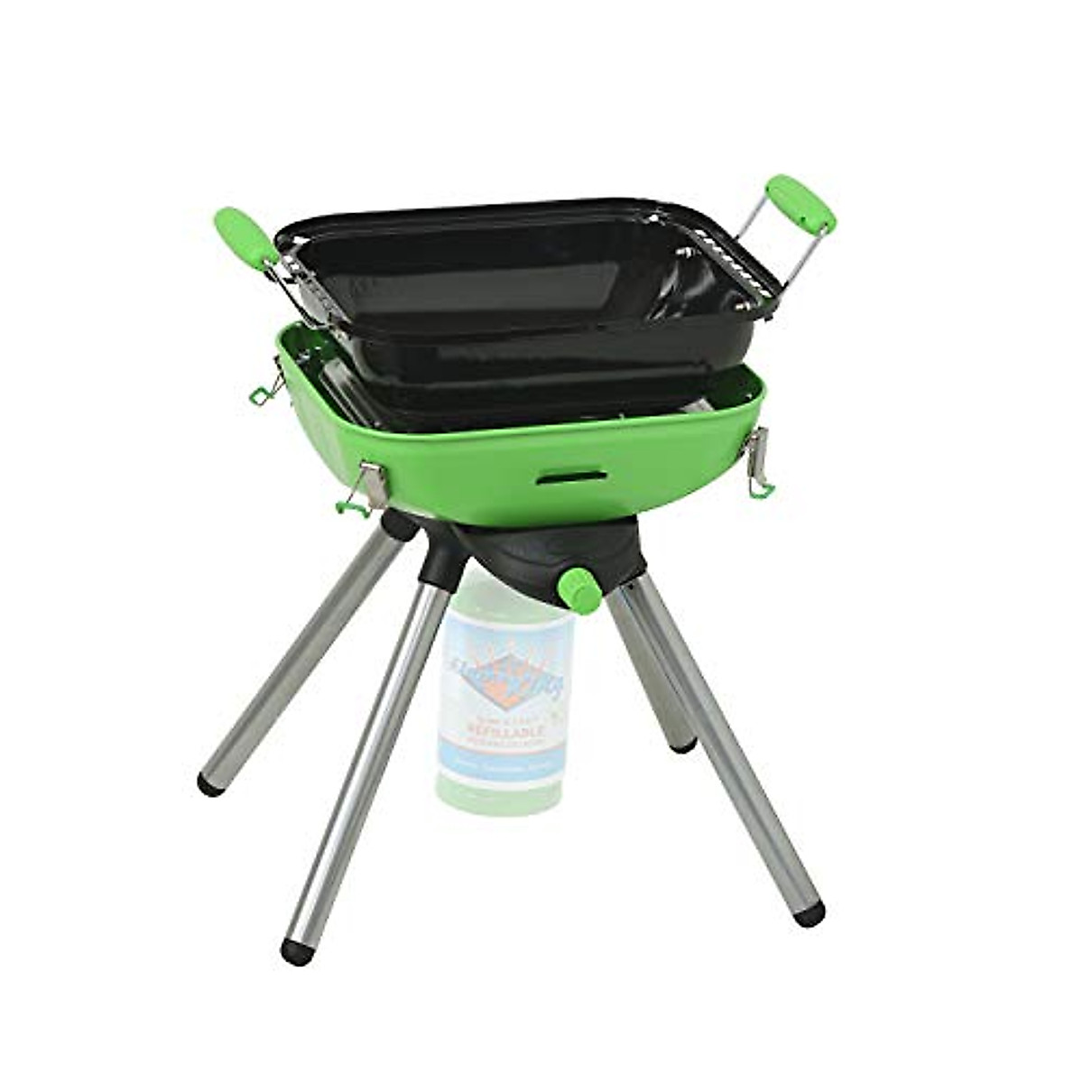 Flame King YSNVT-301 Multi-Function Portable Propane BBQ Grill Camp Stove, 8000 BTU 9.5 x 12 Inch Cooking Surface, Light Green/Black
