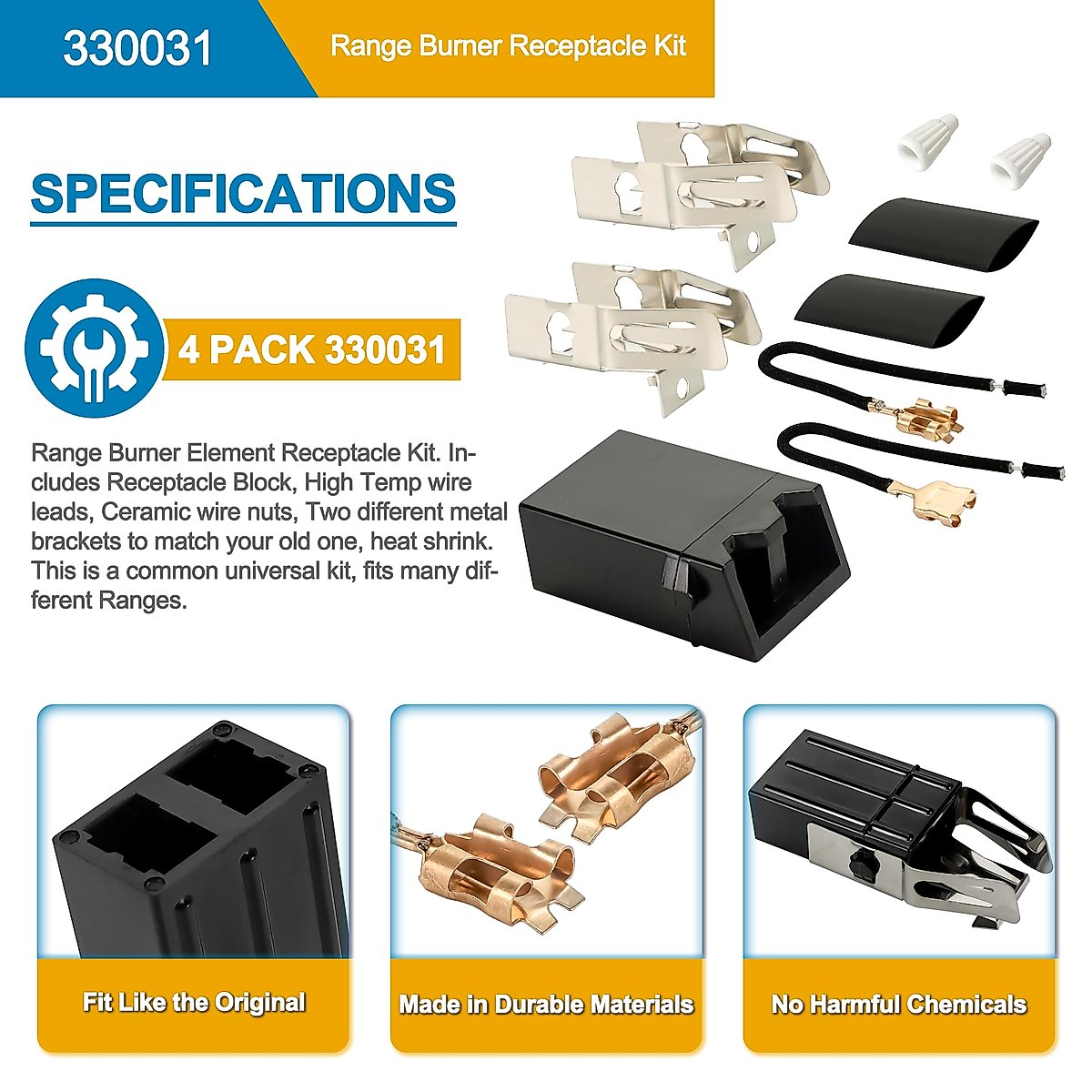 MP22YA Electric Range Burner Element Unit Set with 330031 Surface Element Receptacle Kit and Porcelain Drip Bowl Set by Fetechmate Compatible with whir-pool Frigi-daire Ken-more May-tag Range Oven