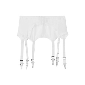 Women's Sexy Lace Garter Belt with 6 Straps Metal Clip Suspender for Thigh High Stockings (White, M)