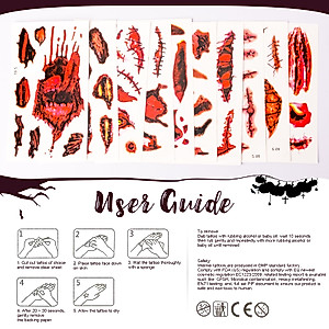 YOSENG Horror Realistic Fake Bloody Wound Stitch Scar Scab Waterproof Temporary Tattoo Sticker Halloween Masquerade Prank Makeup Props for face,body-10PC（YS-10)