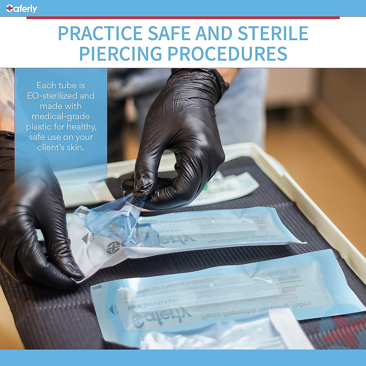 Saferly Body Piercing Needle Receiving Tubes - 8mm Plastic Medical Grade Disposable Piercing Needle Receiving Tubes - Body Jewelry Piercing Supplies (Box of 50)