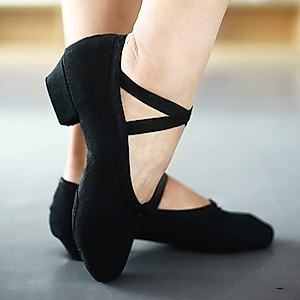 inupon Womens Canvas Ballet Dance Shoes for Teaching Low Heel Black Beginner Ballroom Shoes(8.5, Black)