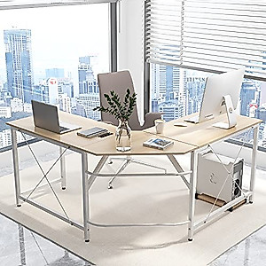 soges L-Shaped Desk 59 x 59 inches Large Computer Desk Corner Desk Office Desk Computer Table, White Oak CS-ZJ02-MO