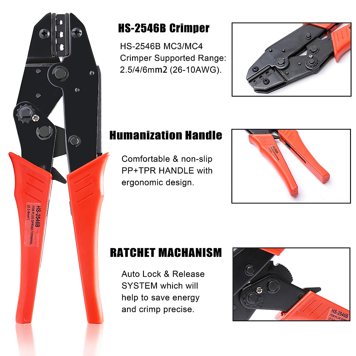 Yangoutool Solar PV Panel Crimping Tool Kit for Solar Cable connector with Solar Crimping tool for 2.5/4/6.0mm², 10pcs Male Female Solar Panel Cable Connectors and 2 Pcs Solar Connector Spanner