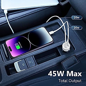45W Car Charger, Multi Port USB C Cigarette Lighter Splitter with 2 Pack 6 ft Lightning Cable Cord, Dual Outlet Automobile Adapter Plug Fast Charging for iPhone 14 13 12 11 X XS XR (Plus Pro Max) iPad