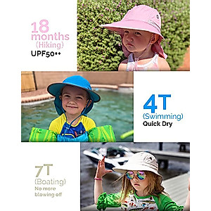 Camptrace Toddler Kids Sun Hats with Neck Flap UPF 50+ UV Protection Wide Rigid Brim Boys Girls Beach Swim Sunhat